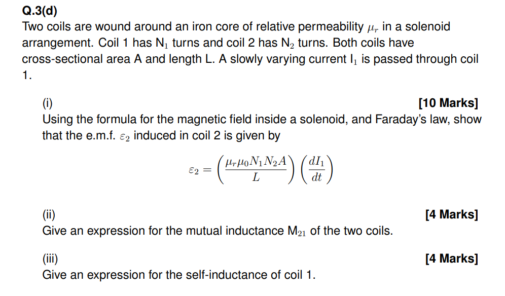 Solved Two coils are wound around an iron core of relative | Chegg.com