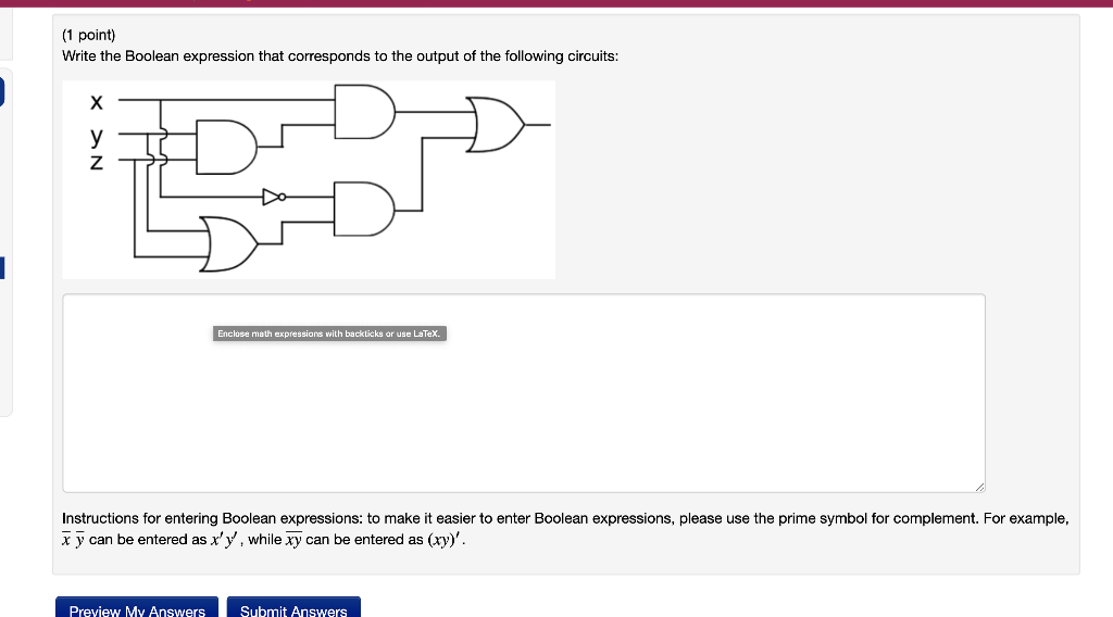 Solved (1 point) Write the Boolean expression that | Chegg.com