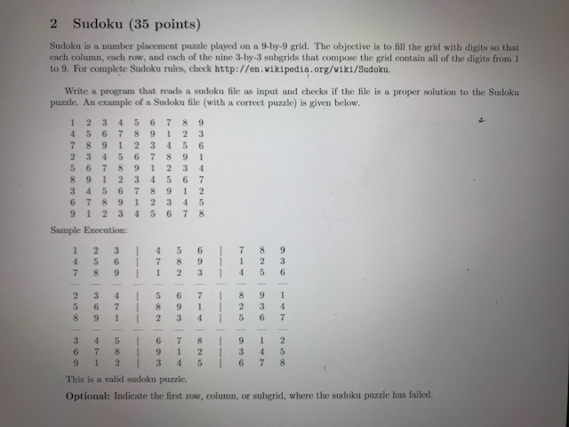 2 Sudoku (35 points) Sudoku is a number placement | Chegg.com