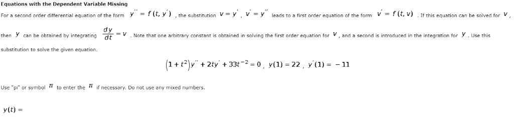 Solved Equations with the Dependent Variable Missing = f (t, | Chegg.com