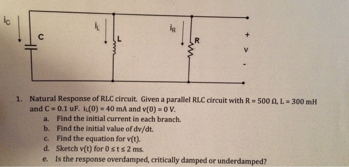 Solved Natural Response of RLC circuit. Given a parallel | Chegg.com