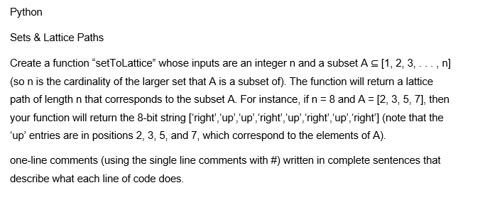 Solved Python Sets & Lattice Paths Create a function | Chegg.com