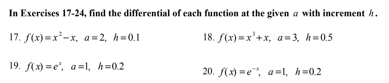 Solved Exercises 17 ﻿and 20 ﻿only! find the differential of | Chegg.com
