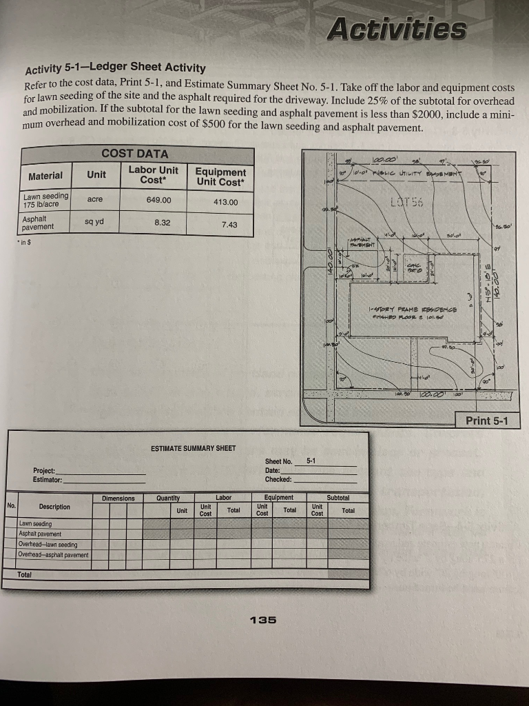 Earthwork 5 Activities Activity 5-1-Ledger Sheet | Chegg.com