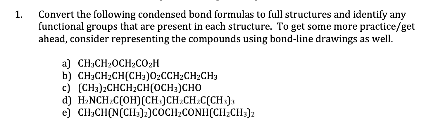 Solved Convert the following condensed bond formulas to full | Chegg.com