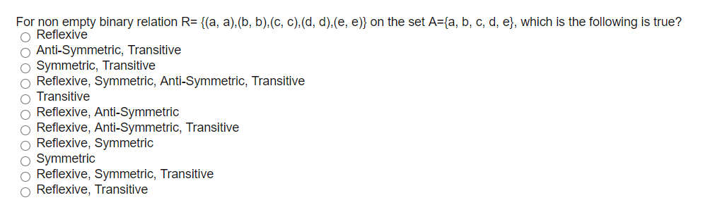 Solved For non empty binary relation R= {(a, a),(b, | Chegg.com
