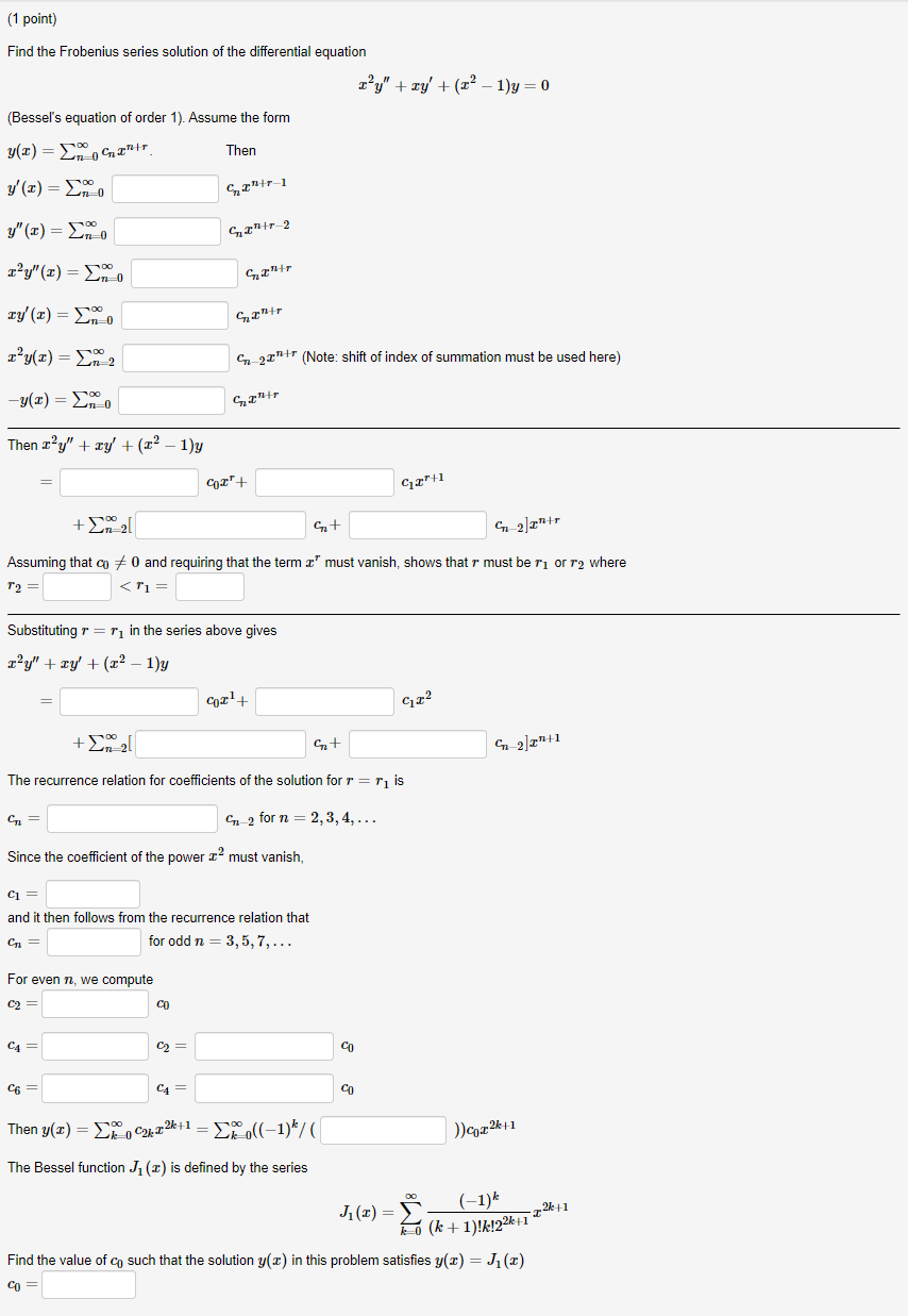 Solved (1 point) Find the Frobenius series solution of the | Chegg.com