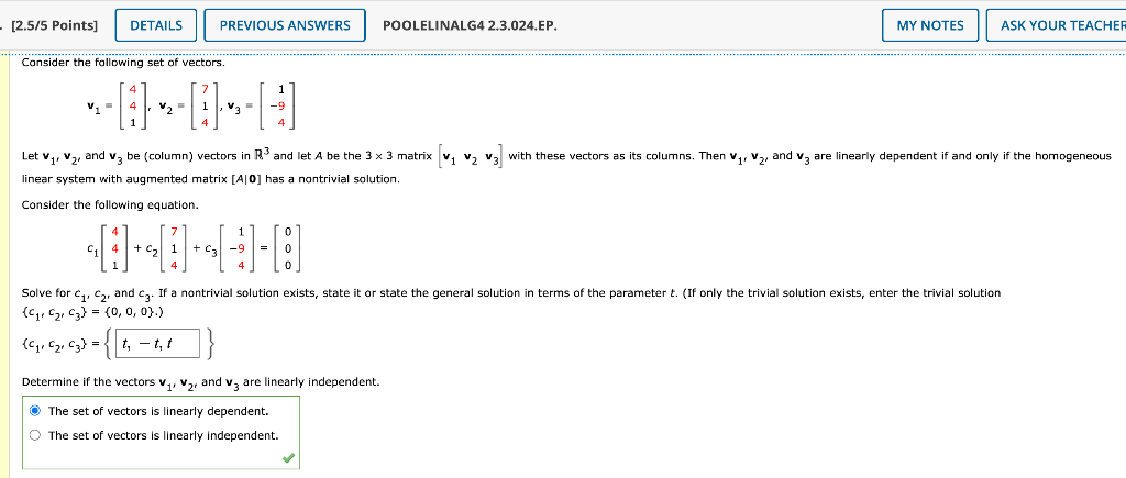 Solved [2.5/5 Points] DETAILS PREVIOUS ANSWERS POOLELINALG4 | Chegg.com