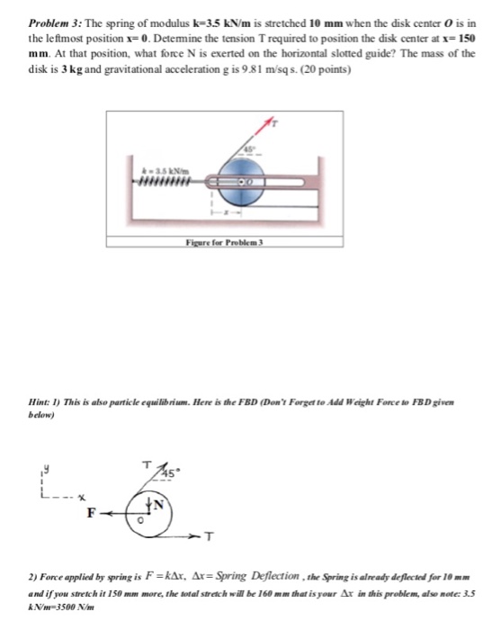 Solved The spring of modulus k = 3.5 kN/m is stretched 10 mm | Chegg.com