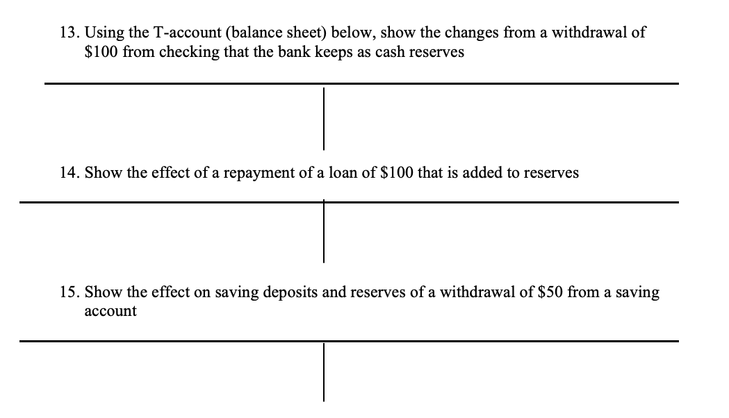 Solved 13. Using the T-account (balance sheet) below, show | Chegg.com
