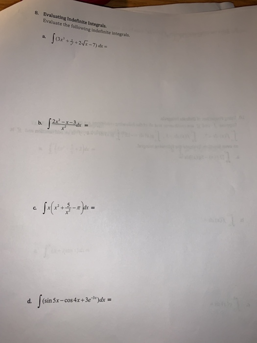Solved Evaluating Indefinite Integrals Evaluate The 7865
