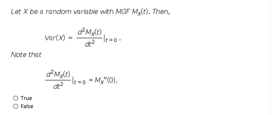 Solved Let X be a random variable with MGF My(t). Then, | Chegg.com