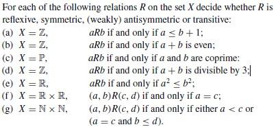 Solved For each of the following relations R on the set X | Chegg.com