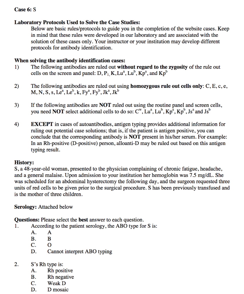 Solved Case 6: S Laboratory Protocols Used to Solve the Case | Chegg.com