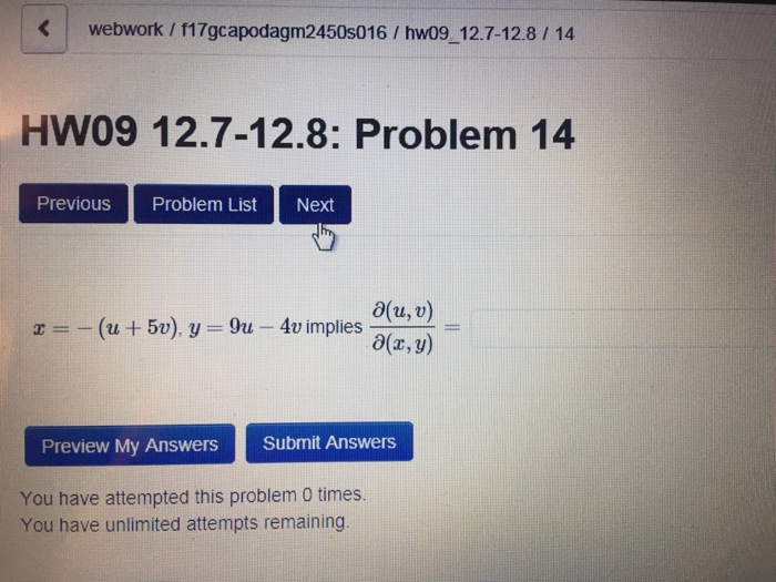 Solved webwork / f17gcapodagm2450s016 / hwo9_12.7-12.8/14 | Chegg.com