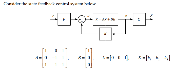 Solved a) Calculate a state-feedback control matrix K such | Chegg.com