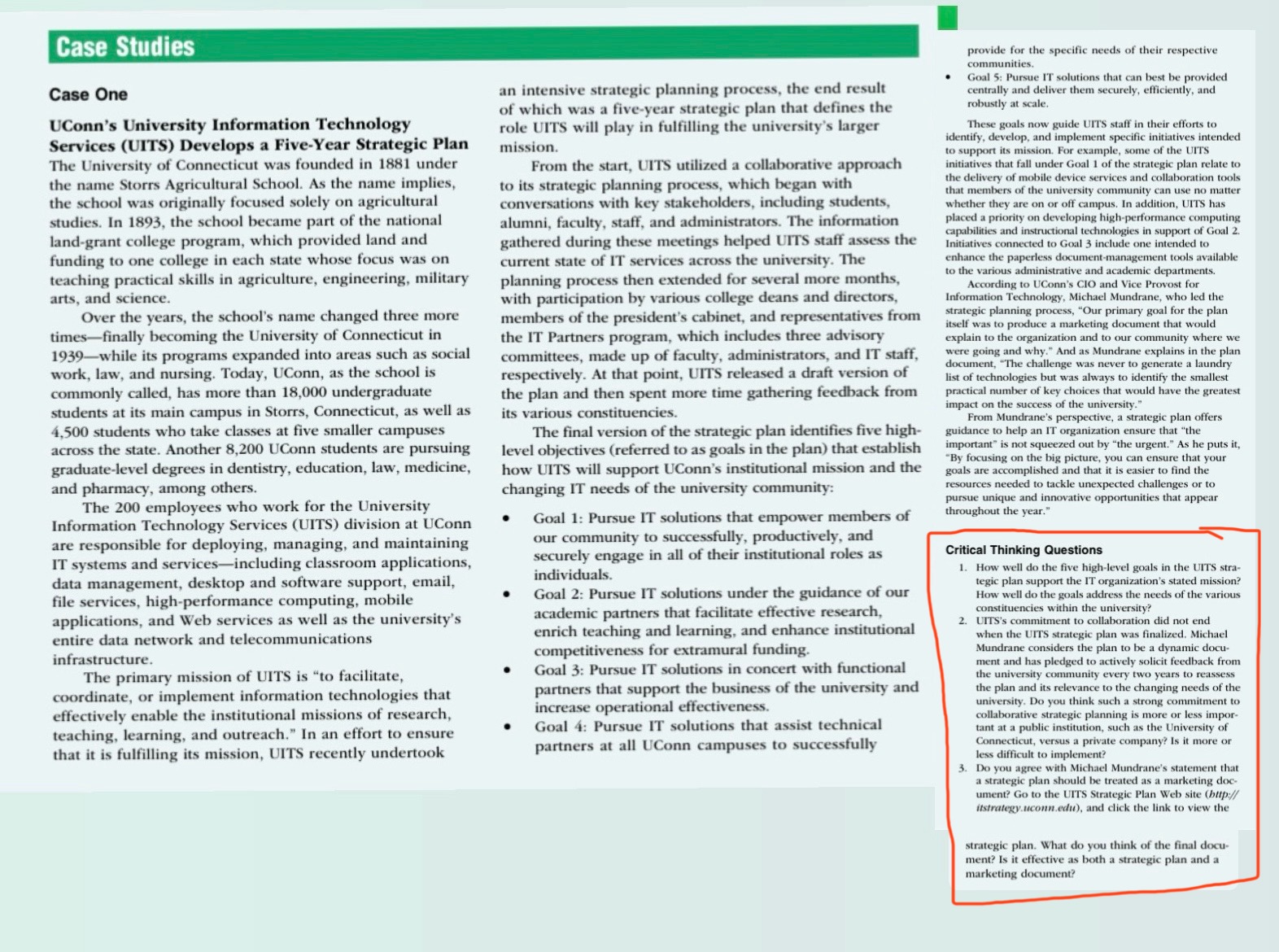 Solved Case Studies Case One UConn's University Information | Chegg.com