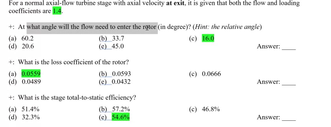 For a normal axial-flow turbine stage with axial | Chegg.com