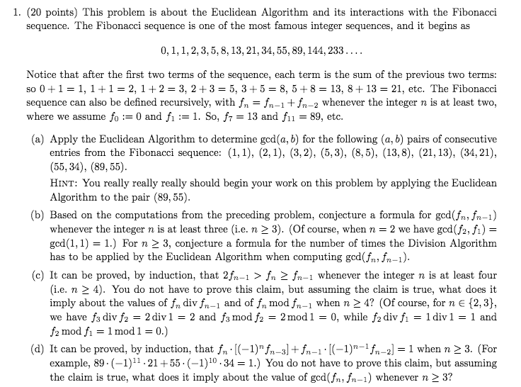 Solved 1. (20 points) This problem is about the Euclidean | Chegg.com