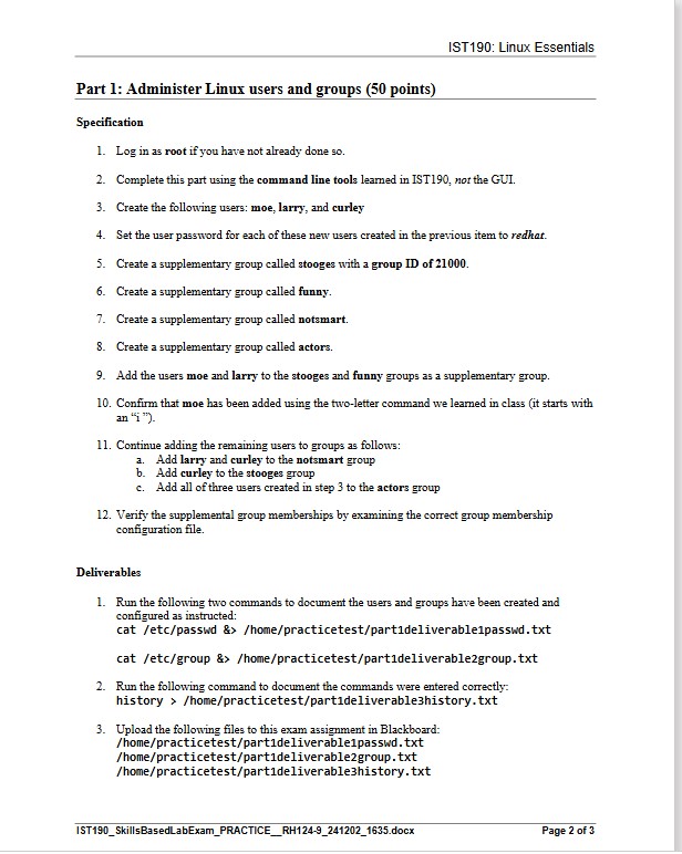 Solved Part 1: Administer Linux users and groups ( 50 | Chegg.com