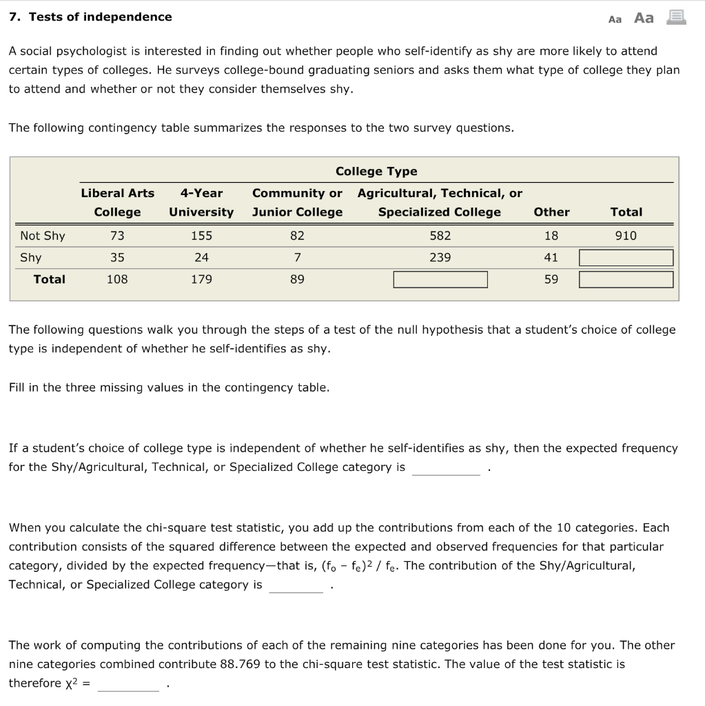 Solved 7. Tests of independence Aa Aa E A social | Chegg.com