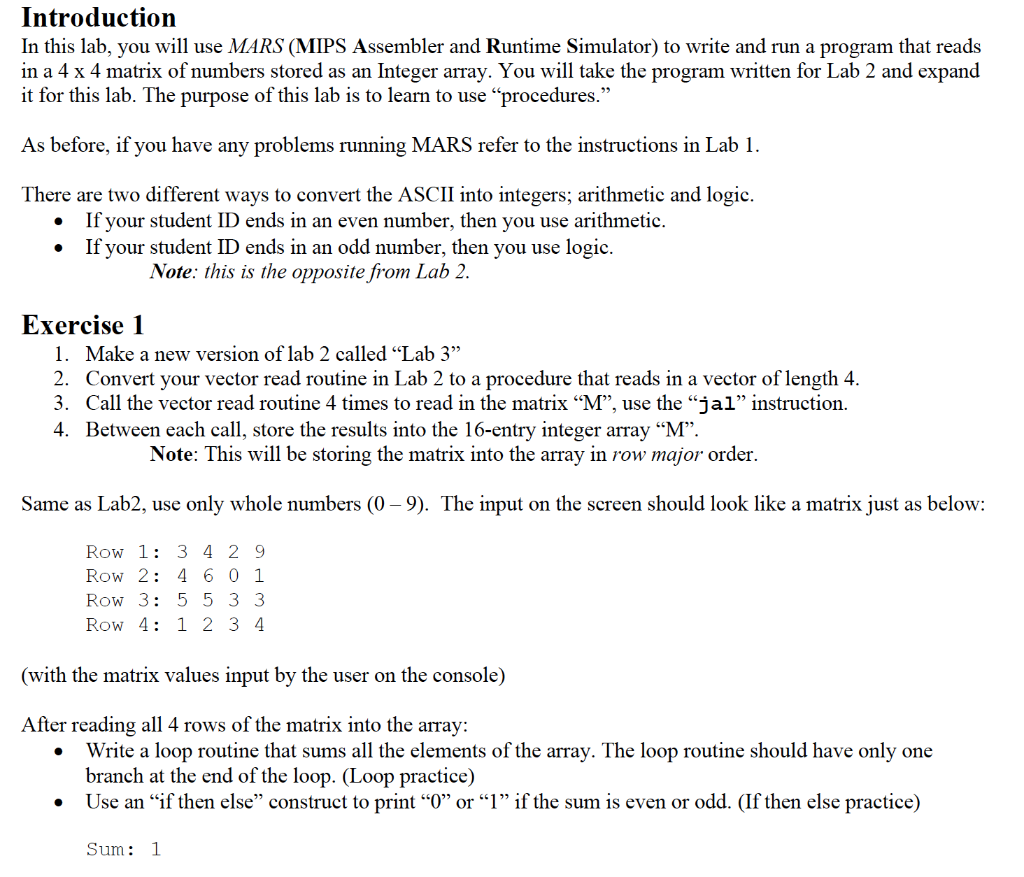 Introduction In this lab, you will use MARS (MIPS | Chegg.com