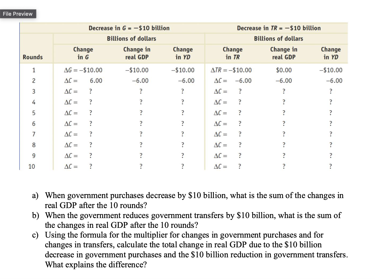 Solved ille Preview Show why a $10 billion decrease in | Chegg.com