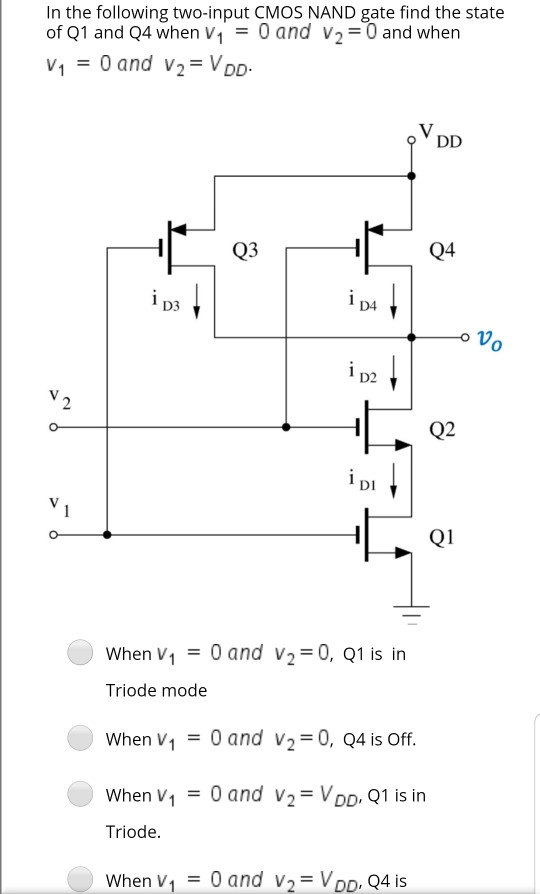 Solved In the following two-input CMOS NAND gate find the | Chegg.com