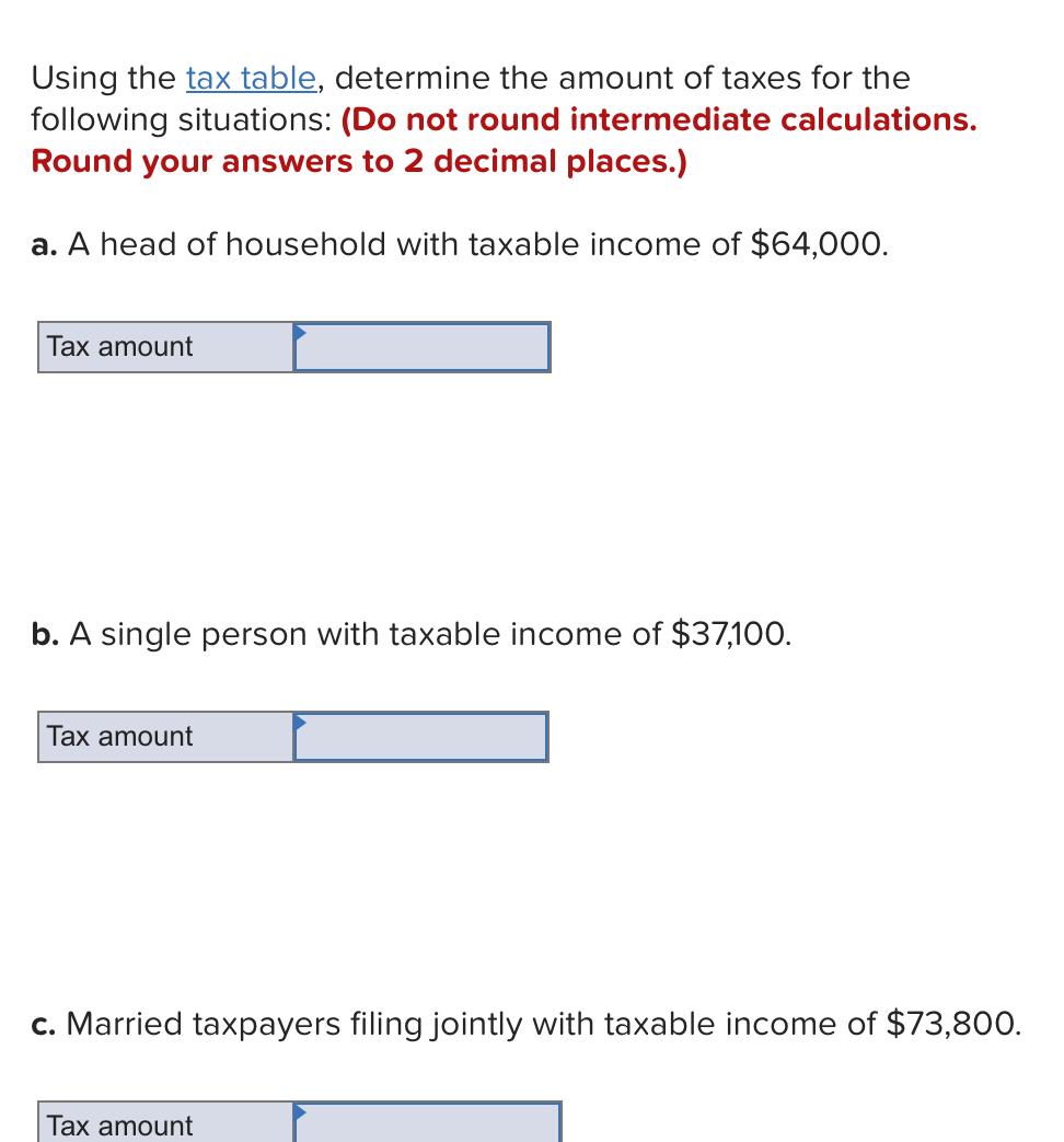 Solved Using the tax table, determine the amount of taxes | Chegg.com