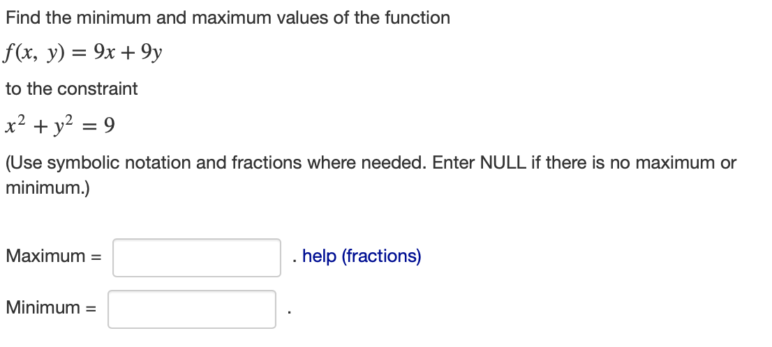 Solved Find The Minimum And Maximum Values Of The Function