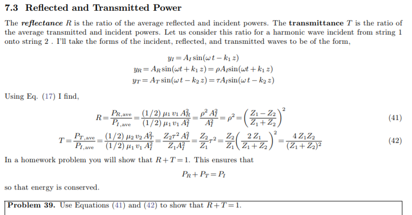 Solved 7.3 Reflected and Transmitted Power The reflectance R | Chegg.com