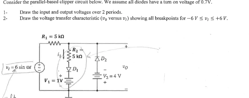 Solved Consider the parallel-based clipper circuit below. We | Chegg.com