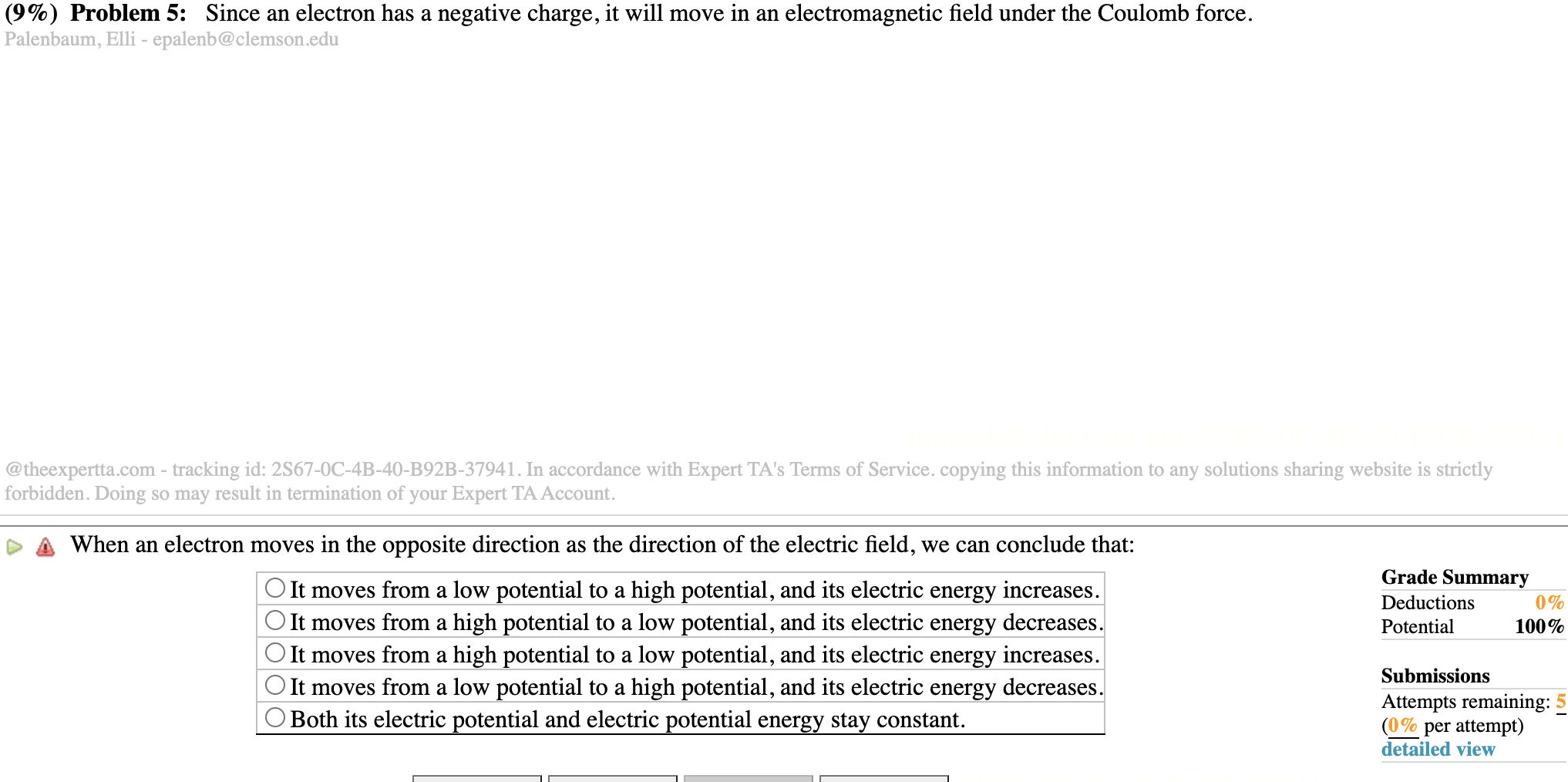 Solved (9\%) Problem 5: Since an electron has a negative | Chegg.com