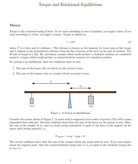Solved: Torque And Rotational Equilibrium Theory Torque Is... | Chegg.com Solved: Torque And Rotational Equilibrium Theory Torque Is... | Chegg.com