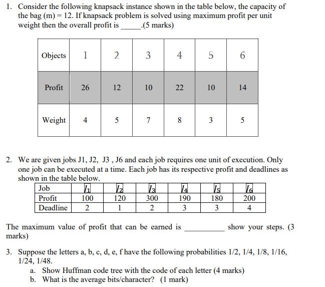 Solved 1 Consider The Following Knapsack Instance Shown In 