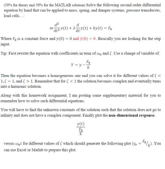 Solved (50% for theory and 50% for the MATLAB solution) | Chegg.com