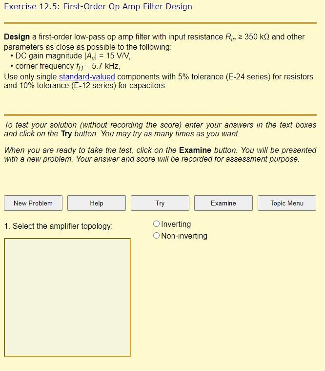 Solved Exercise 12.5: First-Order Op Amp Filter Design | Chegg.com