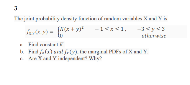 Solved 3 The joint probability density function of random | Chegg.com