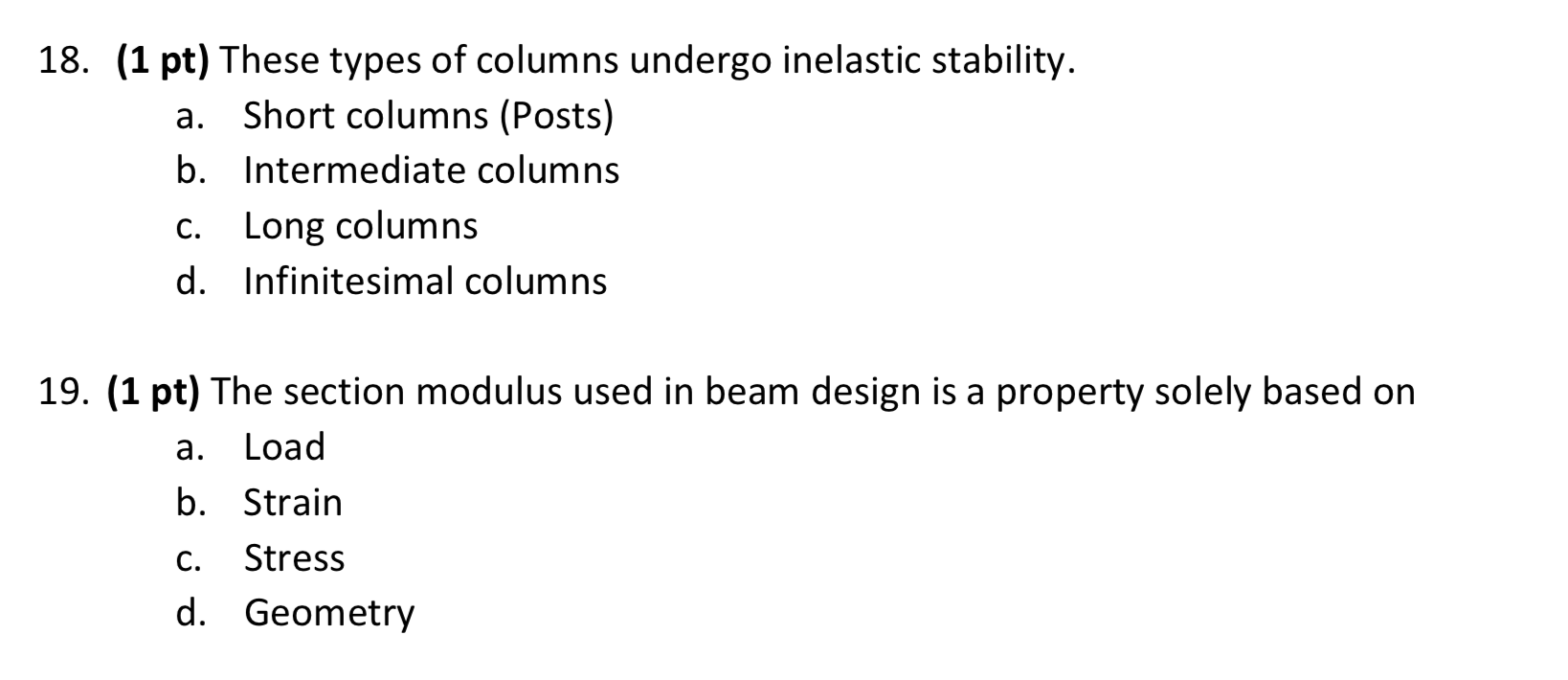 Solved 18. (1 pt) These types of columns undergo inelastic | Chegg.com