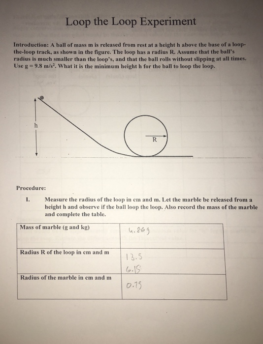 Solved: Loop The Loop Experiment Introduction: A Ball Of M... | Chegg.com