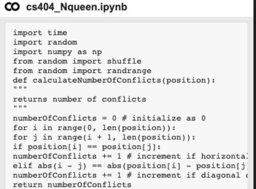 CO cs404_Nqueen.ipynb import time import random | Chegg.com