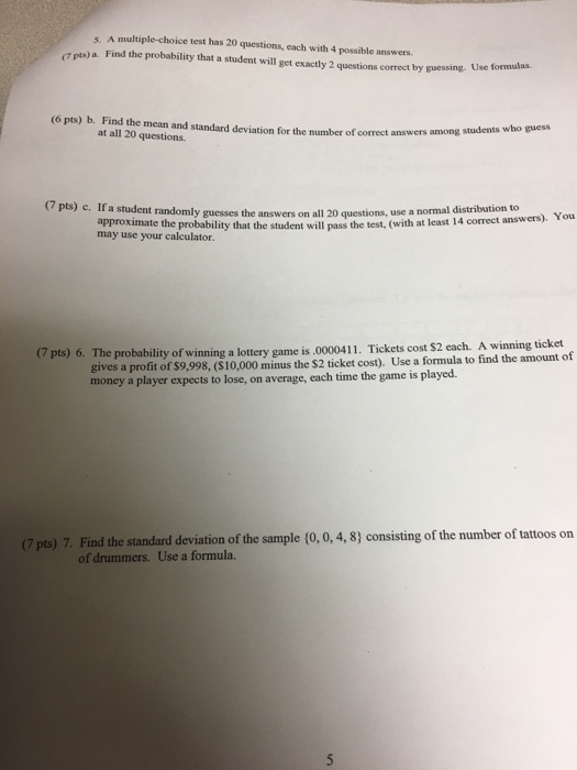 Solved A Multiple choice Test Has 20 Questions Each With 4 Chegg