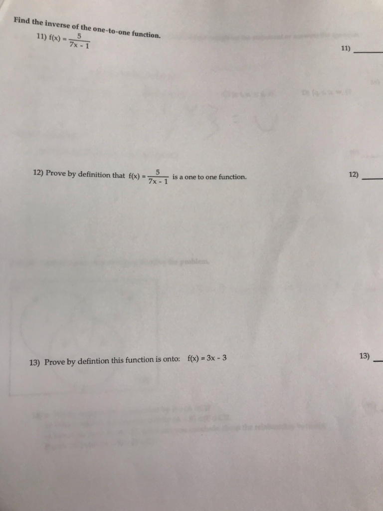 Solved 11. Find the inverse of the one to one function. f(x) | Chegg.com