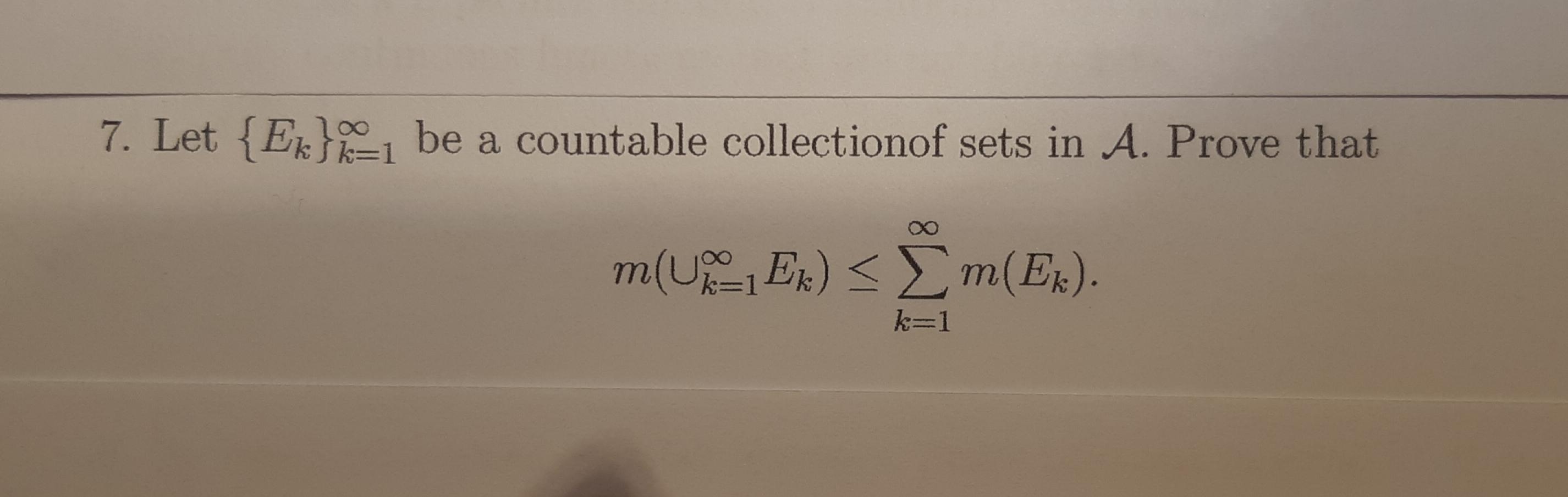 Solved 7. Let {Ek be a countable collectionof sets in A. | Chegg.com