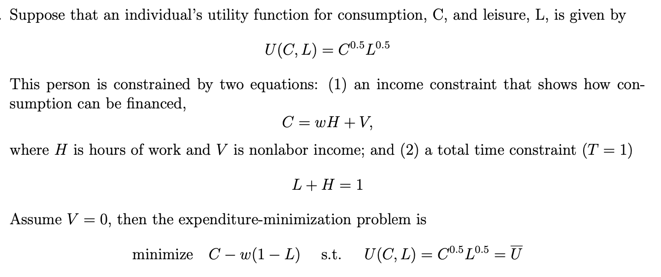 Solved Suppose that an individual's utility function for | Chegg.com