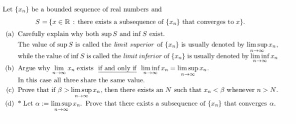 Solved Let (xn be a bounded sequence of real numbers and | Chegg.com