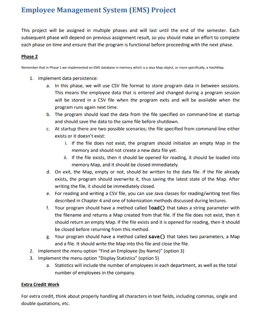 Solved Employee Management System (EMS) Project This project | Chegg.com