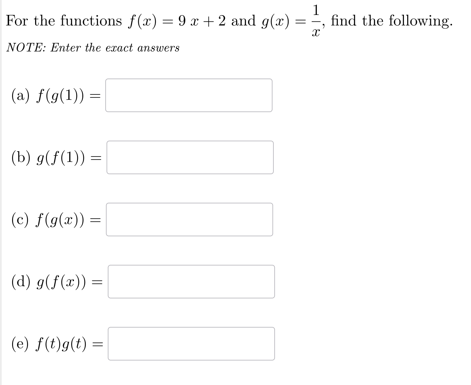 Solved For the functions f(x)=9x+2 and g(x)=x1, find the | Chegg.com
