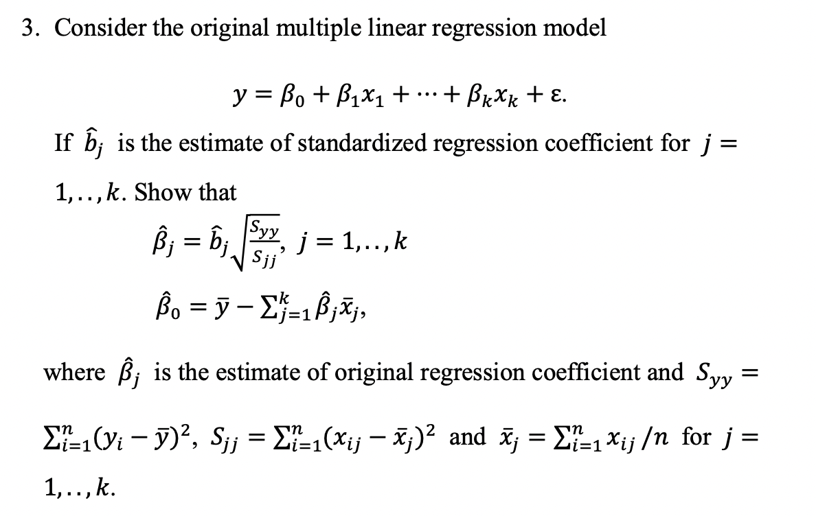 Solved Consider the original multiple linear regression | Chegg.com