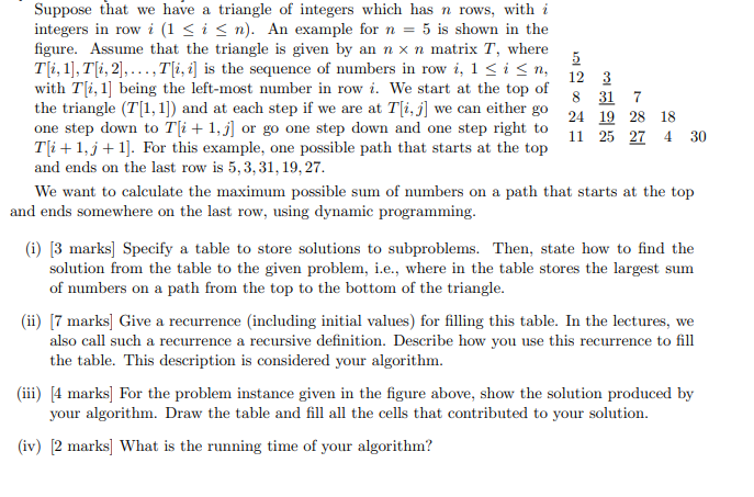 Solved Suppose that we have a triangle of integers which has | Chegg.com